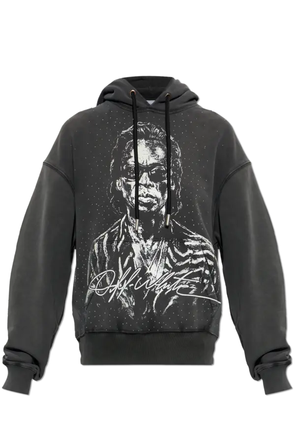 Off-White Wildflower Meadow" Graphic Hoodie - Grey