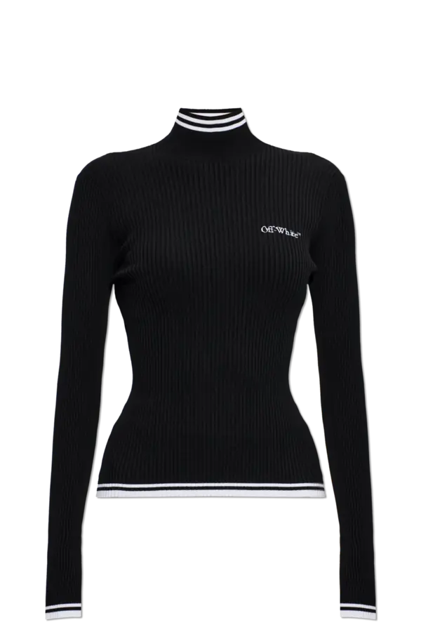 Off-White Ribbed Top With Turtleneck