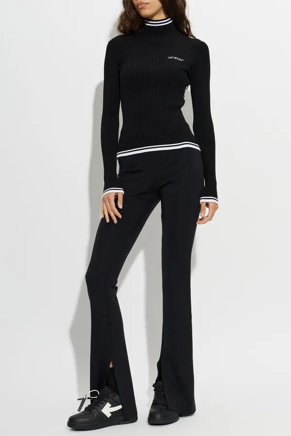 Off-White Ribbed Top With Turtleneck