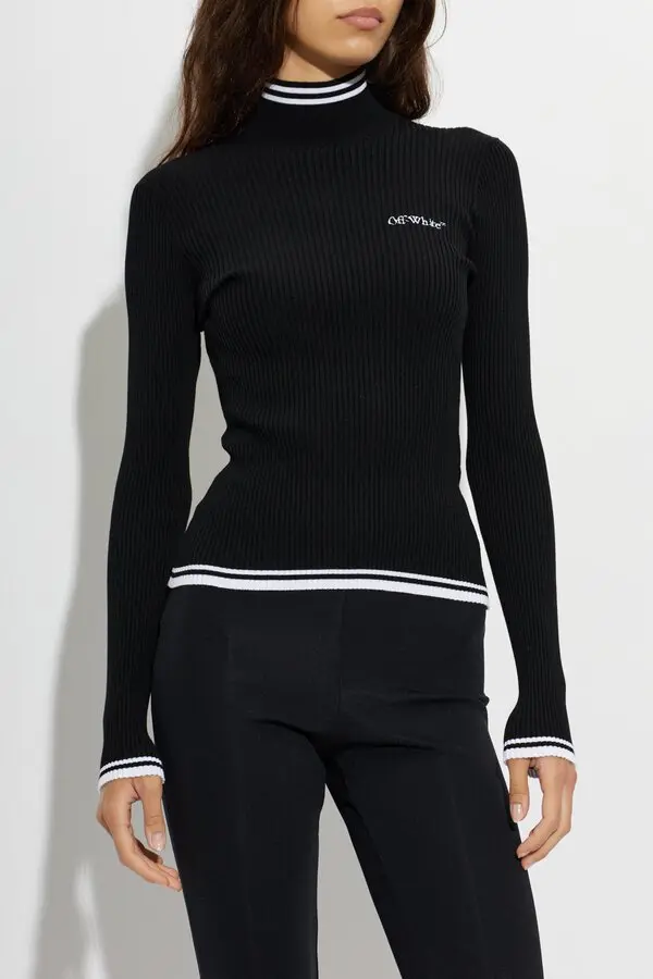 Off-White Ribbed Top With Turtleneck
