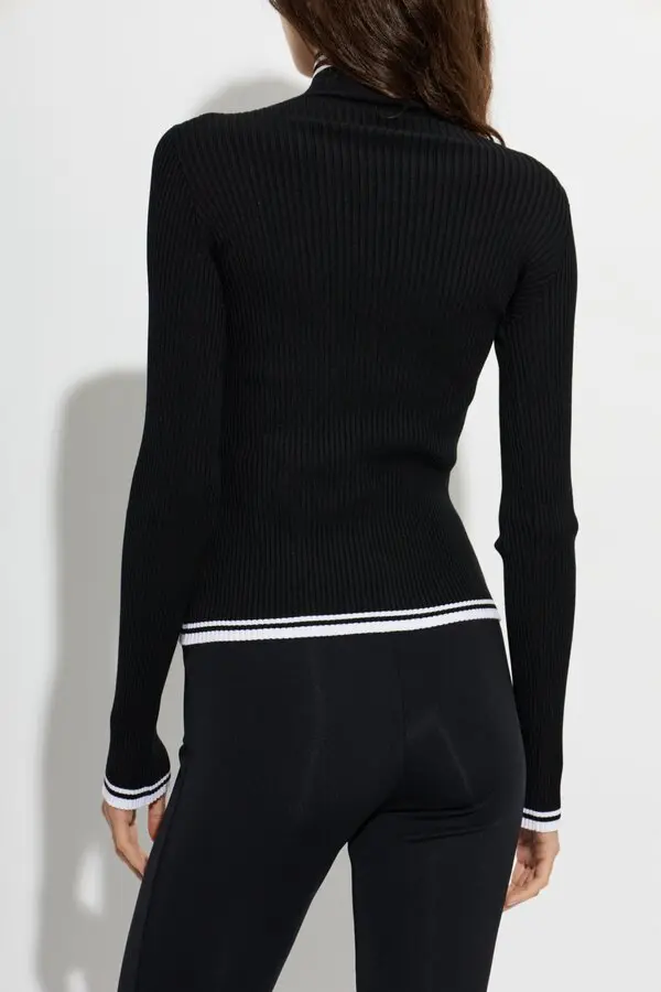 Off-White Ribbed Top With Turtleneck