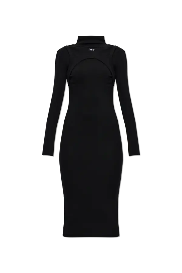 Off-White Pencil Dress With Turtleneck - Black
