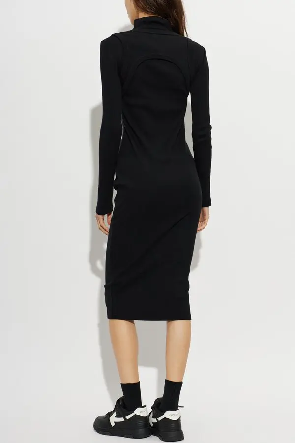 Off-White Pencil Dress With Turtleneck