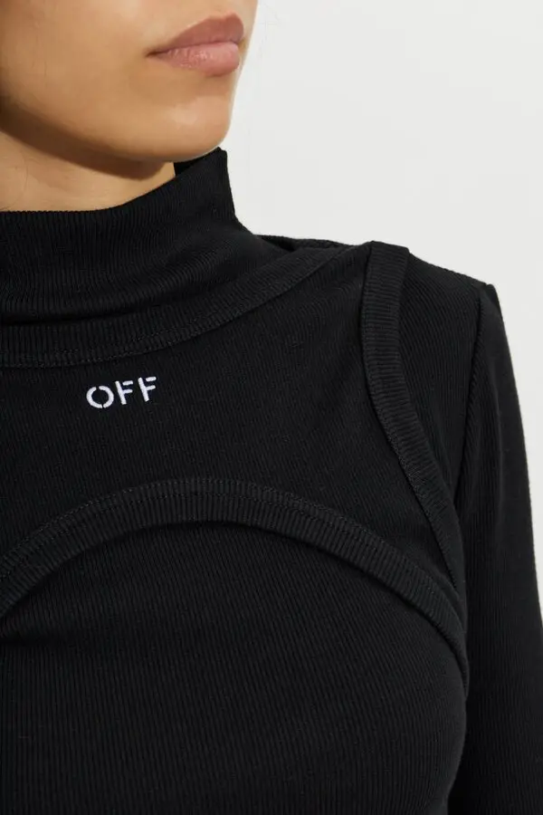 Off-White Pencil Dress With Turtleneck