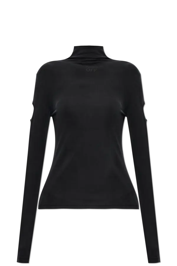 Off-White Ribbed Top With Decorative Cut-outs - Black