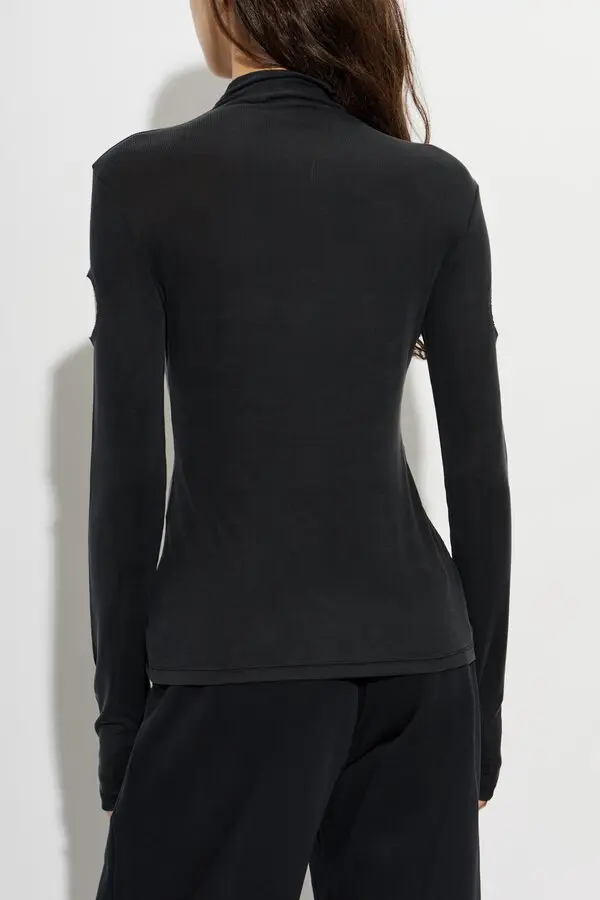 Off-White Ribbed Top With Decorative Cut-outs