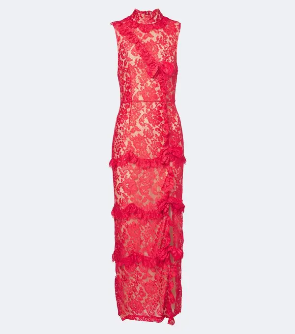 Alessandra Rich Bow-detail Tiered Lace Cocktail Dress - Red