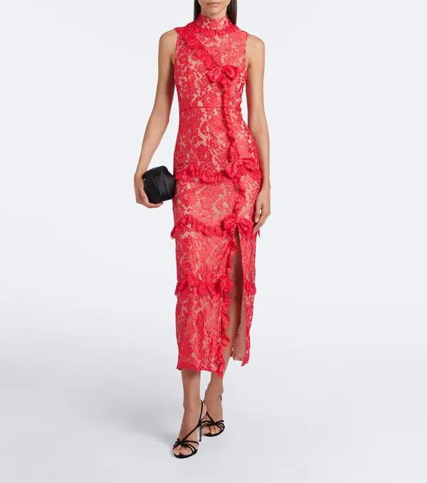 Alessandra Rich Lace Bow Detail Midi Dress