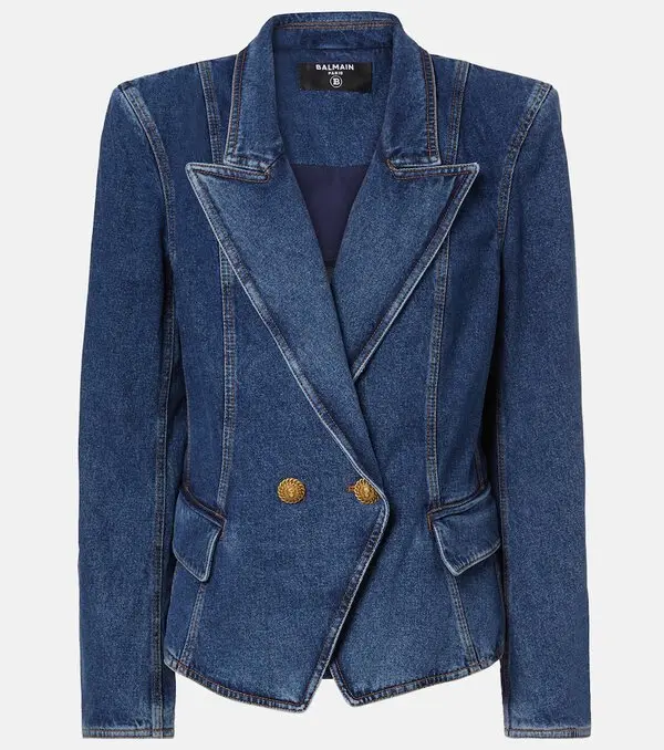 Balmain Double-breasted Denim Blazer - Blue