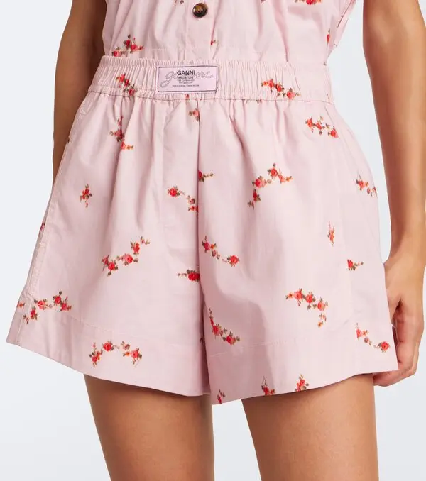 GANNI Floral Cotton-blend Poplin Shorts - Pink