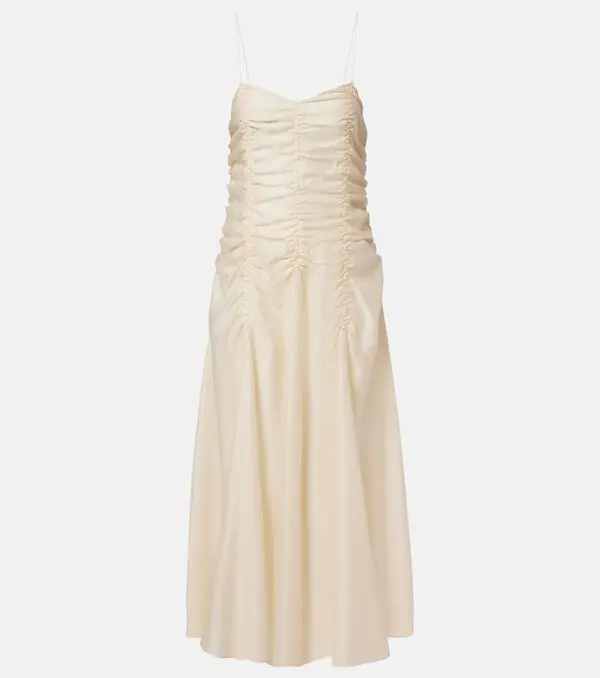 Khaite Raina Ruched Satin Maxi Dress - White