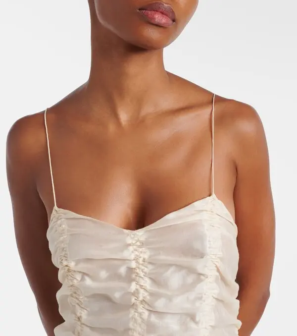 Khaite Raina Ruched Satin Maxi Dress - White