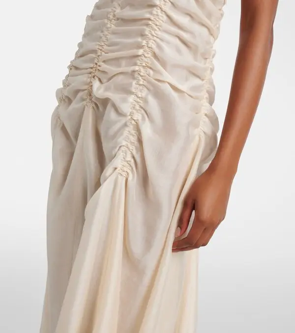 Khaite Raina Ruched Satin Maxi Dress - White