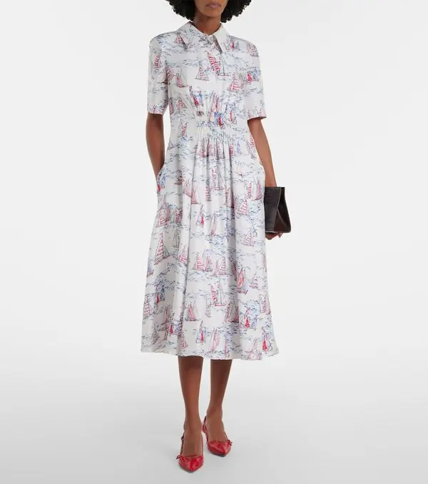 EMILIA WICKSTEAD Khloe Printed Wool Midi Dress - White