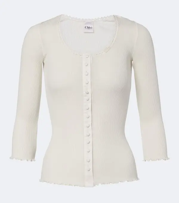 Chloé Ribbed-knit Cotton And Silk Jersey Top - White