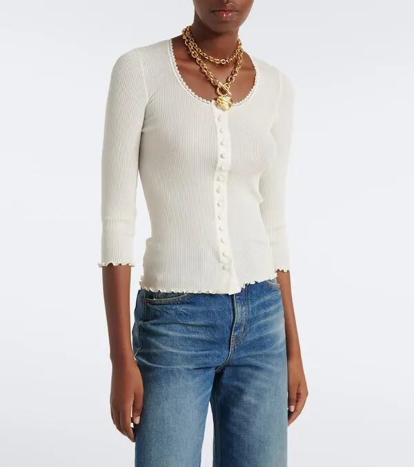 Chloé Ribbed-knit Cotton And Silk Jersey Top - White