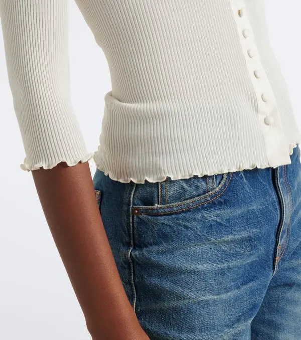 Chloé Ribbed-knit Cotton And Silk Jersey Top - White