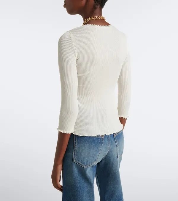 Chloé Ribbed-knit Cotton And Silk Jersey Top - White
