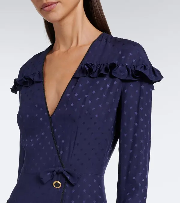 Alessandra Rich Pleated Silk Jacquard Midi Dress