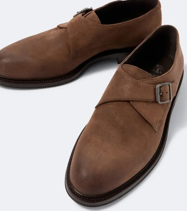 Brunello Cucinelli Monili Suede Monk Strap Shoes