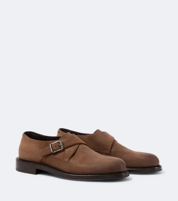 Brunello Cucinelli Monili Suede Monk Strap Shoes - Brown