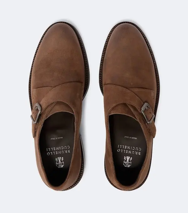 Brunello Cucinelli Monili Suede Monk Strap Shoes