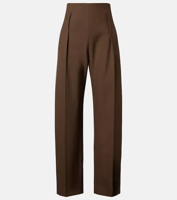Khaite Somera Pleated Virgin Wool Straight Pants - Brown