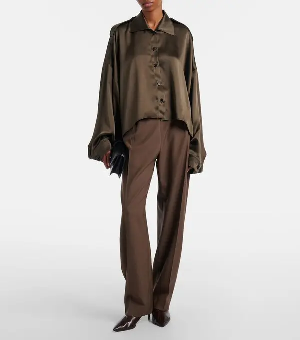 Khaite Somera Pleated Virgin Wool Straight Pants - Brown