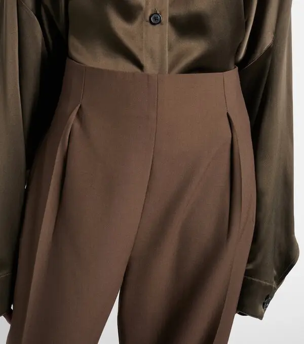 Khaite Somera Pleated Virgin Wool Straight Pants - Brown