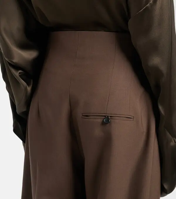 Khaite Somera Pleated Virgin Wool Straight Pants - Brown