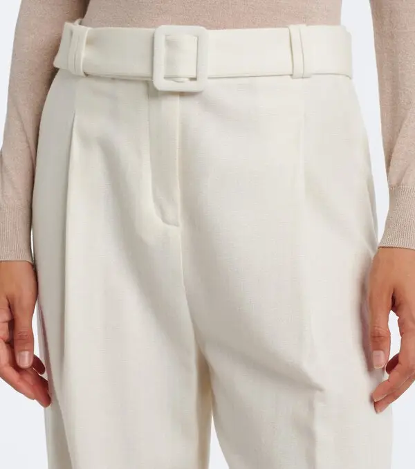 Eleventy Belted Wool And Cashmere Wide-leg Pants