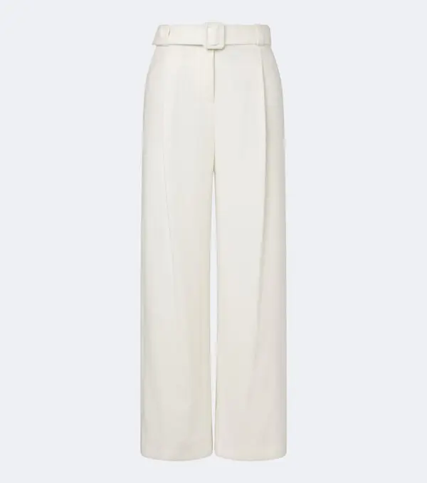 Eleventy Belted Wool And Cashmere Wide-leg Pants - White