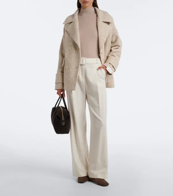 Eleventy Belted Wool And Cashmere Wide-leg Pants