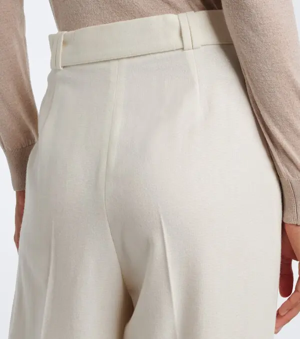 Eleventy Belted Wool And Cashmere Wide-leg Pants
