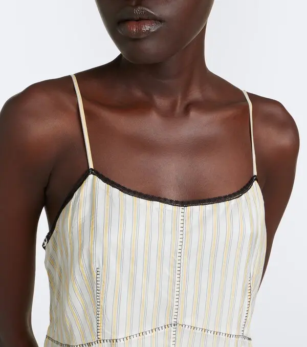 Prada Lace-trimmed Striped Maxi Dress