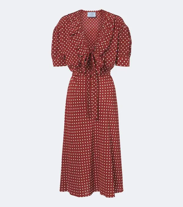 Prada Polka-dot Ruffled Silk Midi Dress