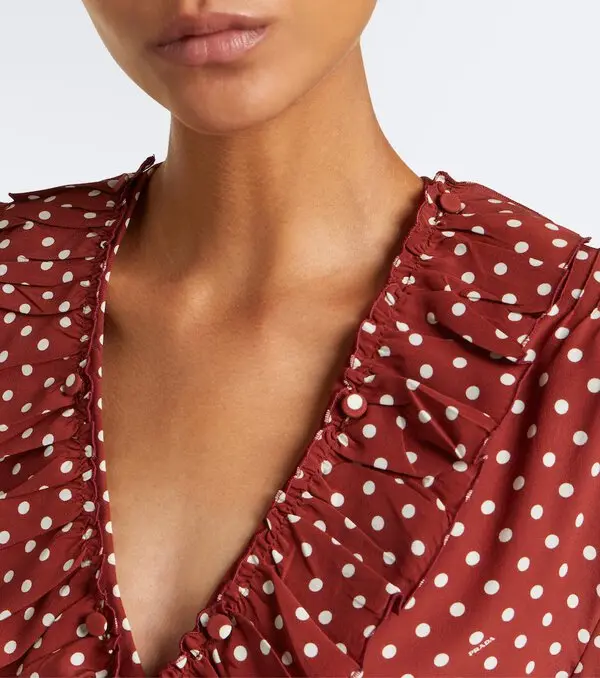 Prada Polka Dot Ruffled Silk Midi Dress - Brown