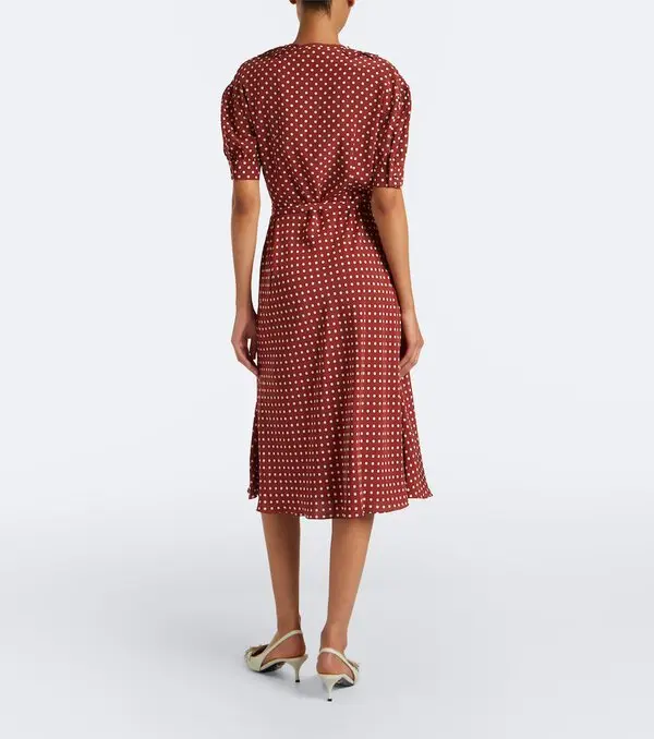 Prada Polka Dot Ruffled Silk Midi Dress - Brown