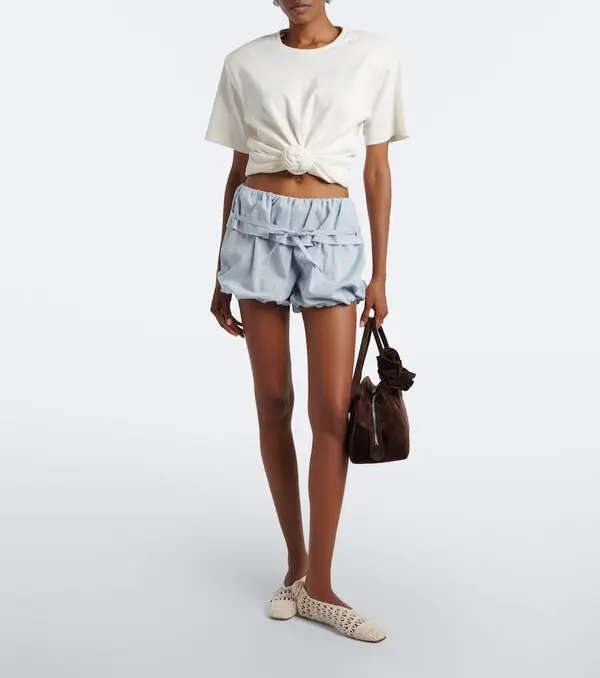 Magda Butrym Belted Striped Cotton And Silk Shorts