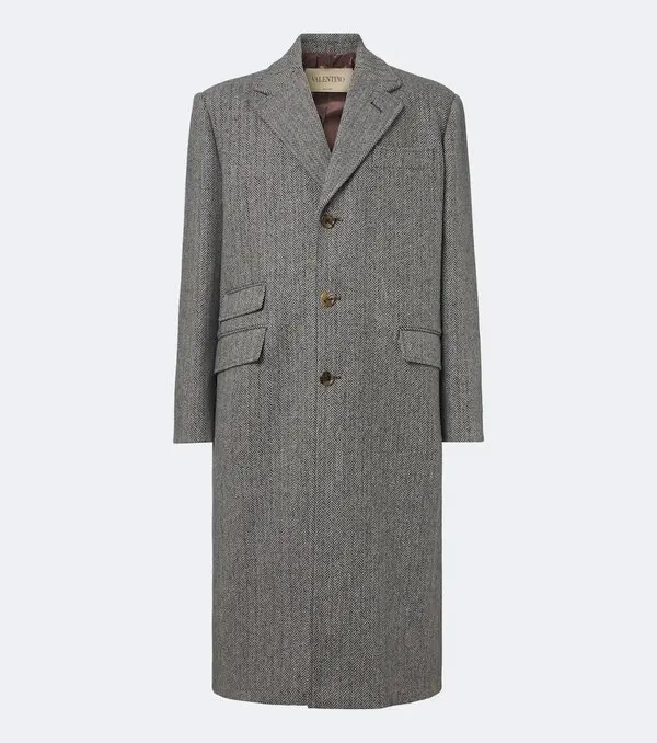 Valentino Garavani Herringbone Virgin Wool Coat - Grey