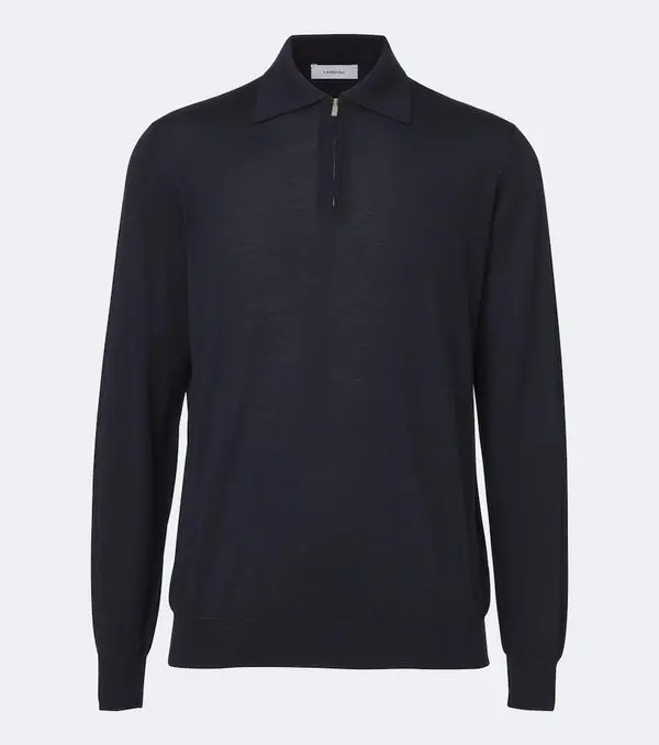 LARDINI Wool, Silk, And Cashmere Polo Sweater - Blue