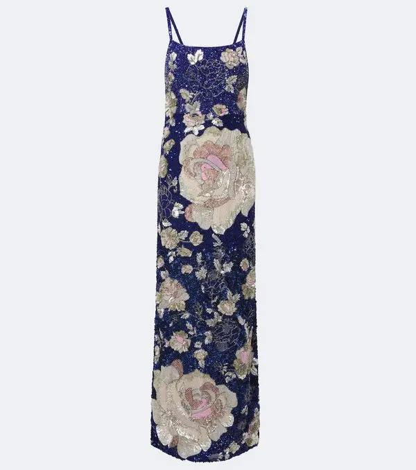 LA FUORI Sequined Floral Gown - Blue