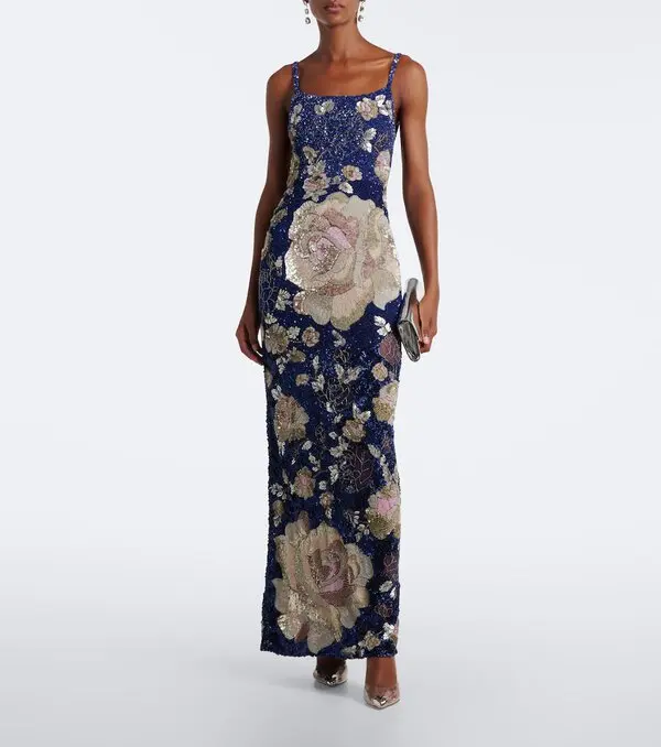 LA FUORI Là Fuori Sequined Floral Gown