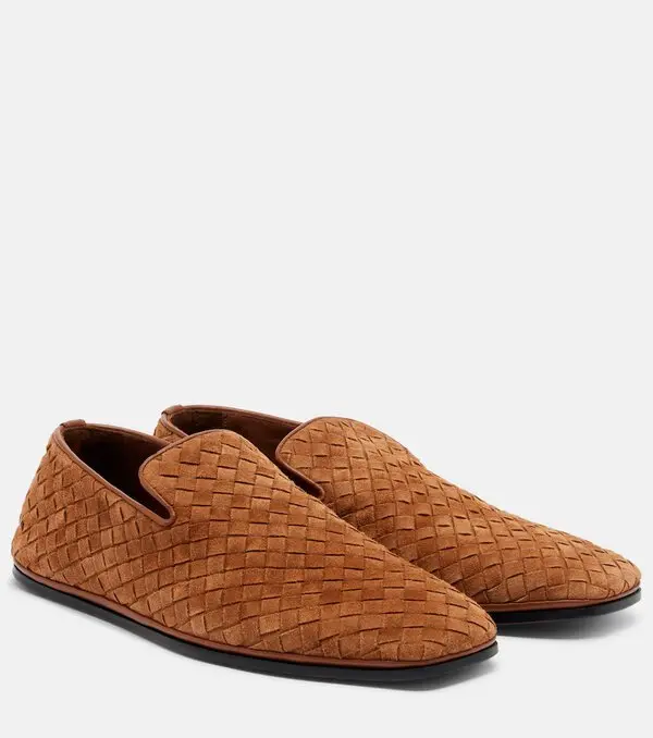 Bottega Veneta Intrecciato Suede Loafers - Brown