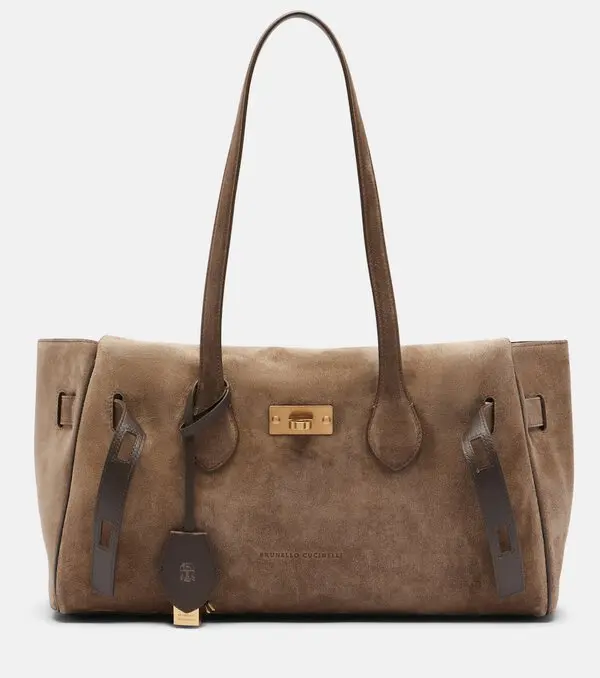 Brunello Cucinelli Medium Suede Shoulder Bag - Beige