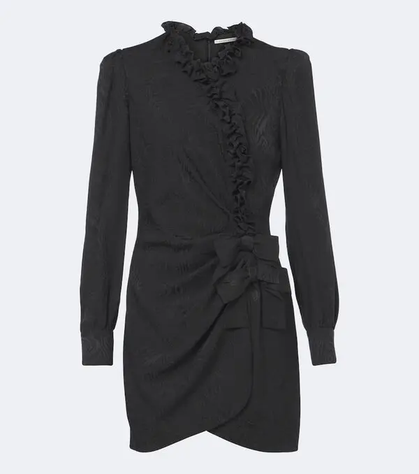Alessandra Rich Bow-detail Ruffled Silk Moir� Minidress