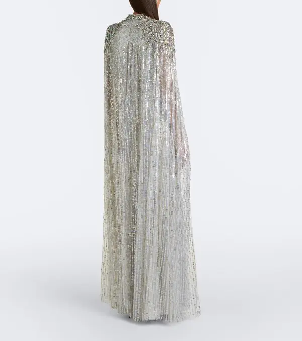 Jenny Packham Dakota Embellished Cape Gown