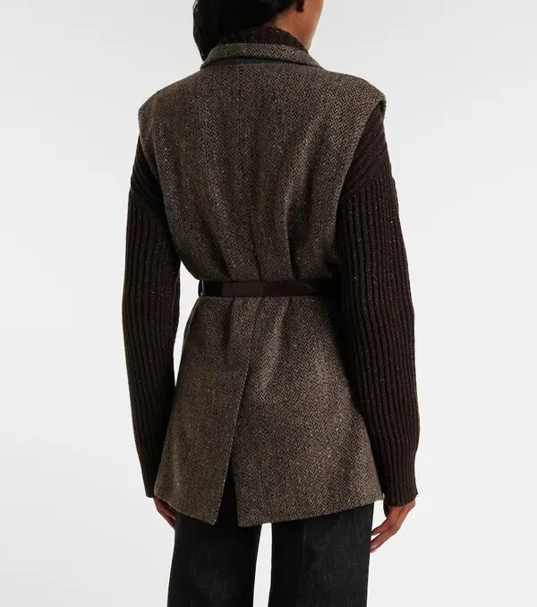 Brunello Cucinelli Monili Herringbone Sequined Wool-blend Vest - Brown