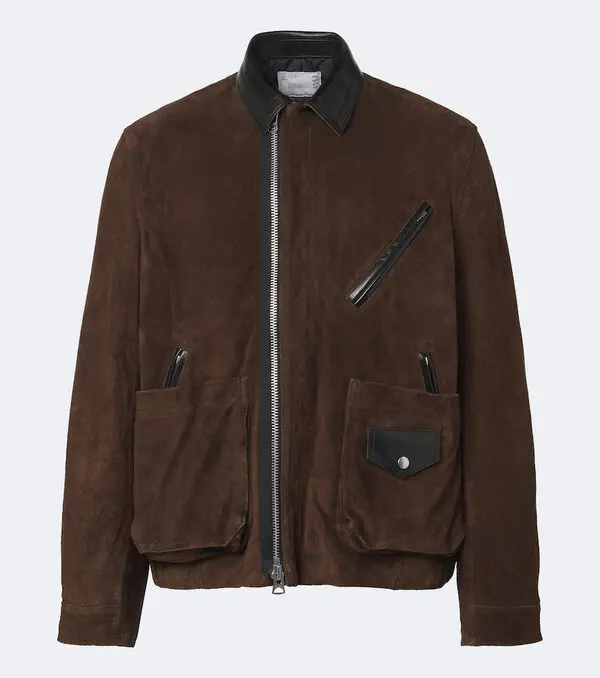 Sacai Leather-trimmed Suede Blouson Jacket - Brown