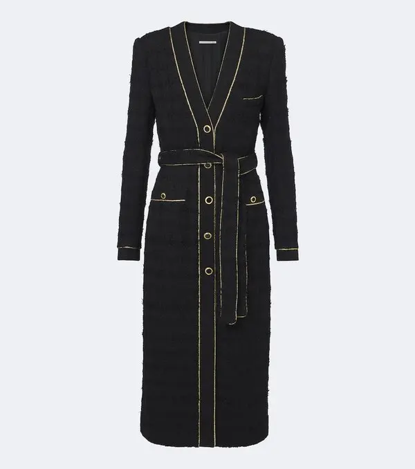 Alessandra Rich Belted Cotton-blend Bouclé Tweed Coat - Black